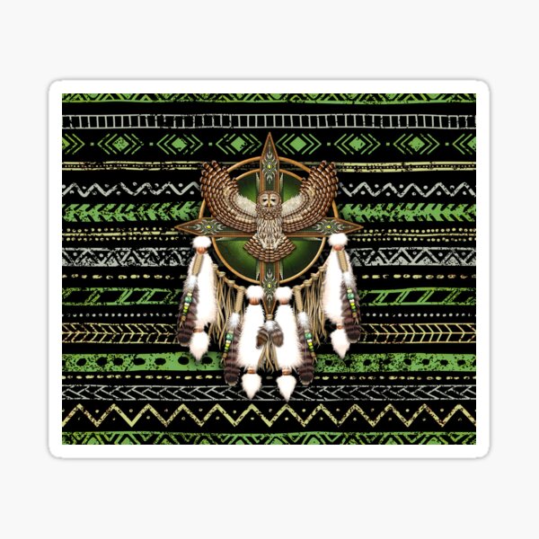 "Native American Green Owl Mandala African Eagle Tribal" Sticker for ...