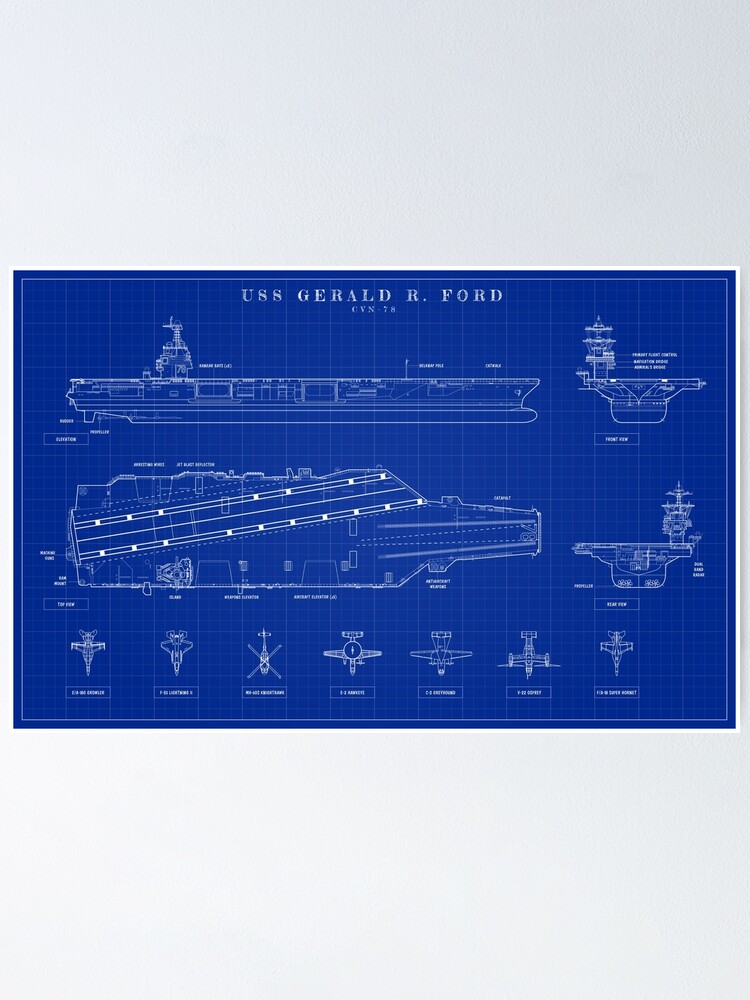 "USS Gerald R. Ford (Blueprint)" Poster for Sale by BGALAXY | Redbubble