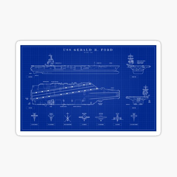 "USS Gerald R. Ford (Blueprint)" Sticker by BGALAXY | Redbubble