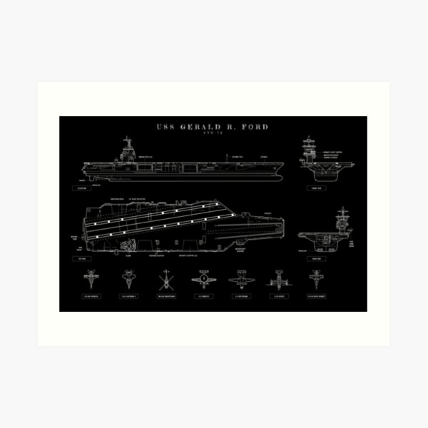 "USS Gerald R. Ford (White Stencil-No Background)" Art Print for Sale ...