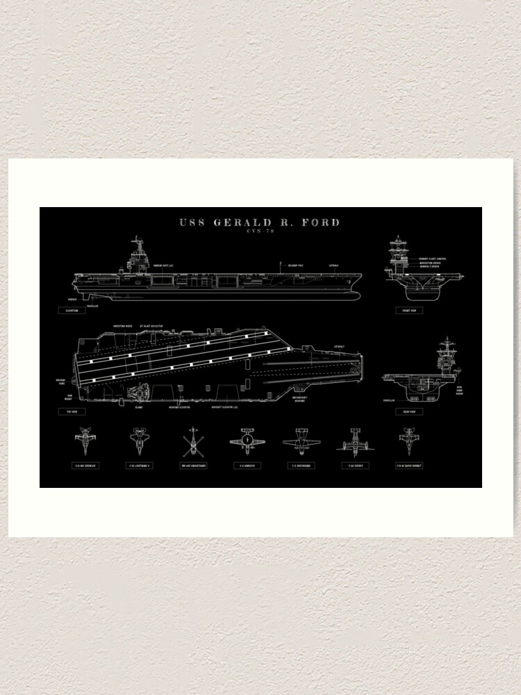 "USS Gerald R. Ford (White Stencil-No Background)" Art Print for Sale ...