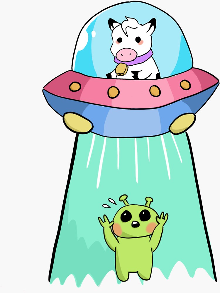 "Cow Abducting Alien" Sticker for Sale by bundaloo | Redbubble