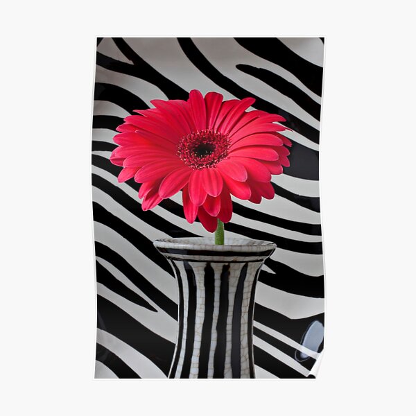 "Red Mum In Striped Vase" Poster for Sale by photogarry | Redbubble