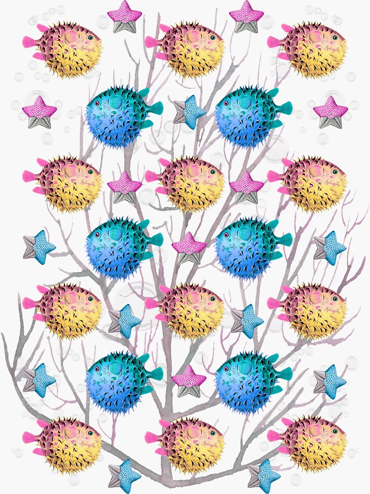 "Cute Puffer Fish Pattern" Sticker for Sale by skcforkids | Redbubble