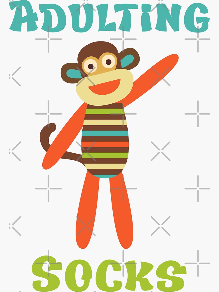 "Adulting Socks - Sock Monkey Waving" Sticker for Sale by Trinket-Tricks | Redbubble