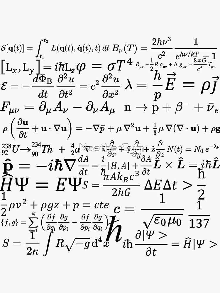 "Physics equations and formulas" Sticker for Sale by NoetherSym | Redbubble