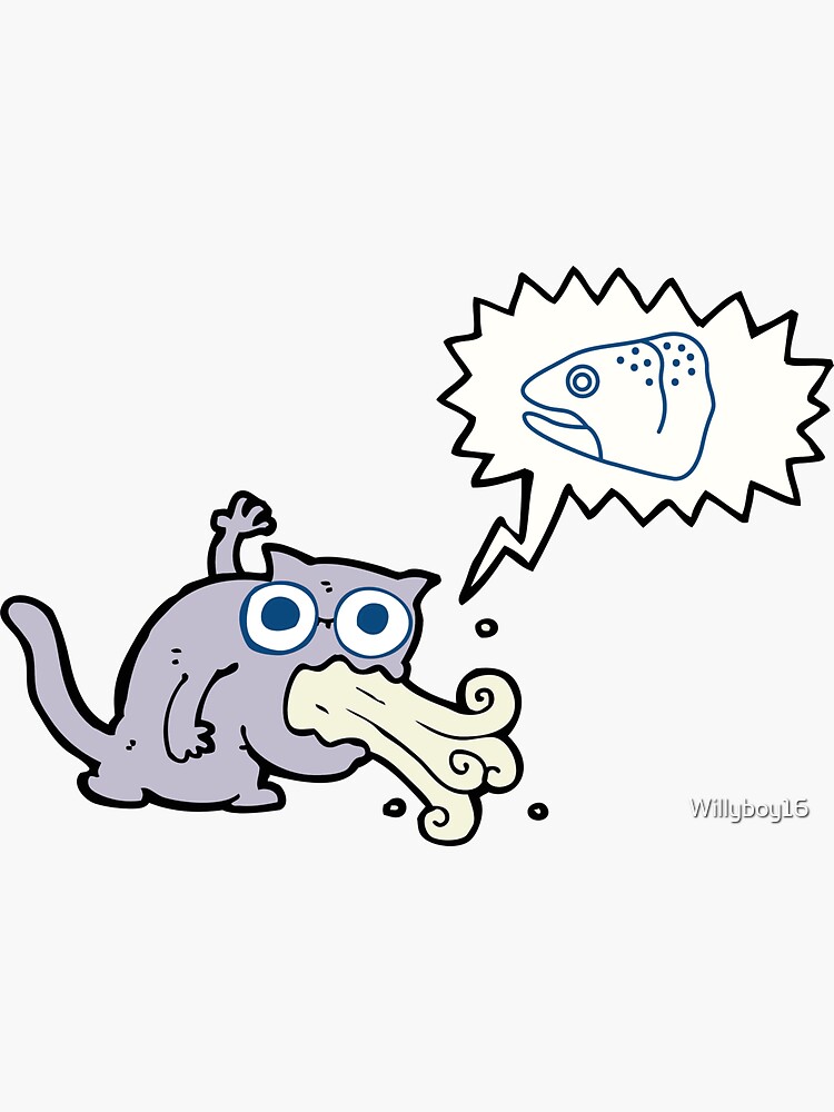 "Funny Cat Puking up Fish Head" Sticker for Sale by Willyboy16 | Redbubble