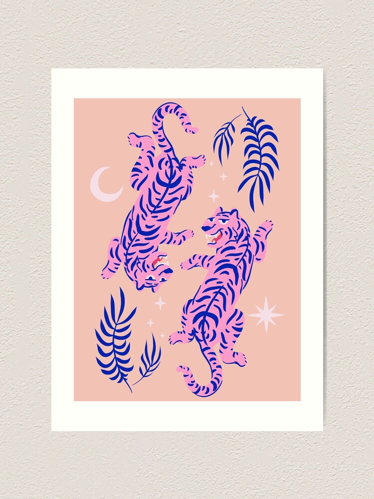 "Pink Twin Tigers | Preppy Aesthetic prep preppie pink Moon Star - Pink ...