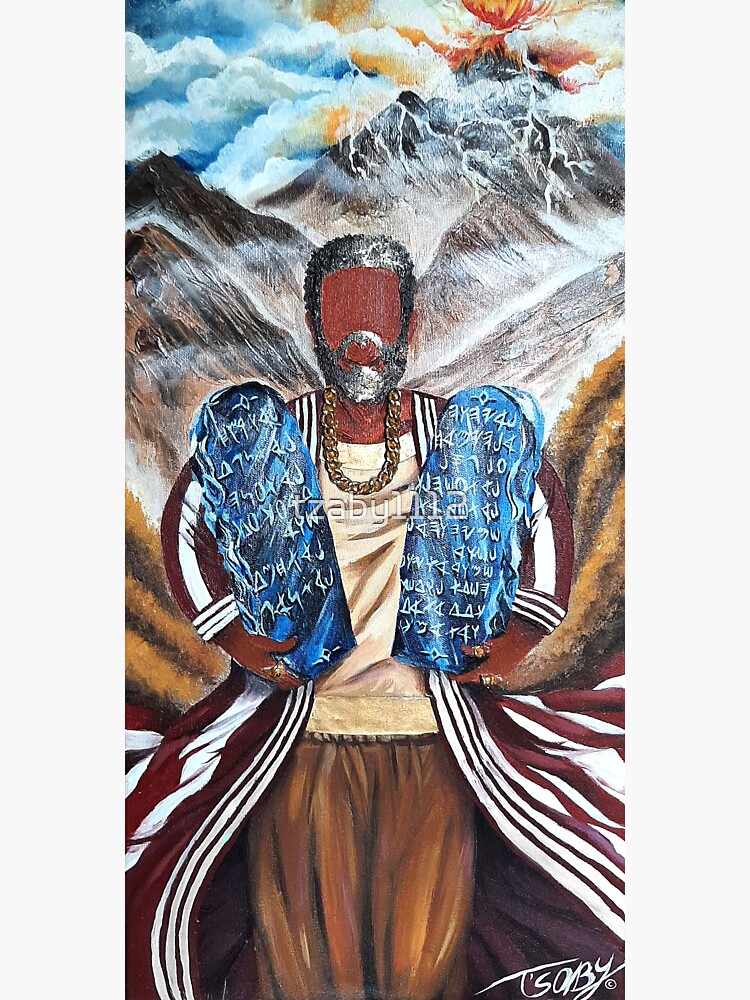 "Moses Mosheh Hebrew Bible Ten Commandments Painting" Sticker for Sale ...