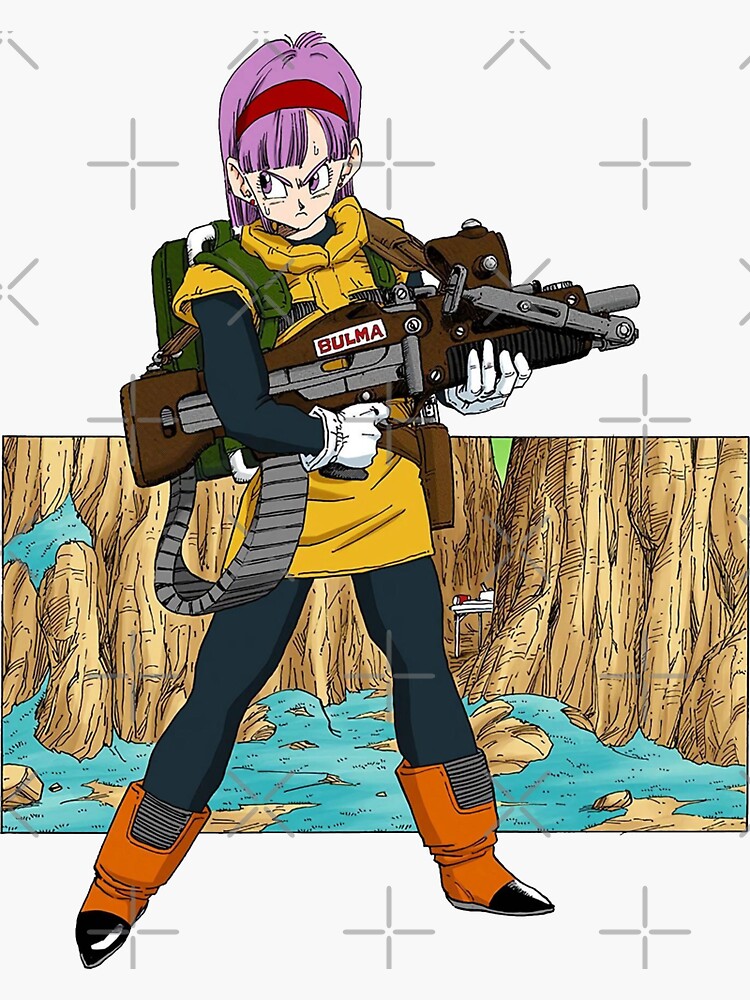 "bulma holding a gun on planet namek" Sticker for Sale by ABU-HASBROWN ...