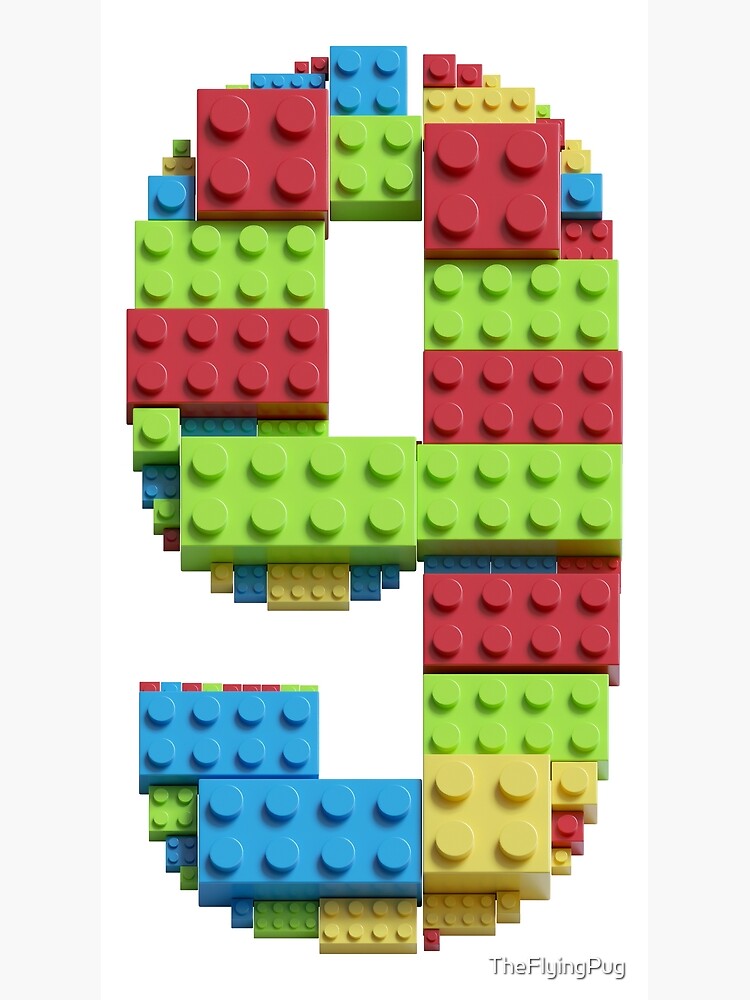 "Number 9 Built From Plastic Building Bricks - Primary Colors" Greeting ...