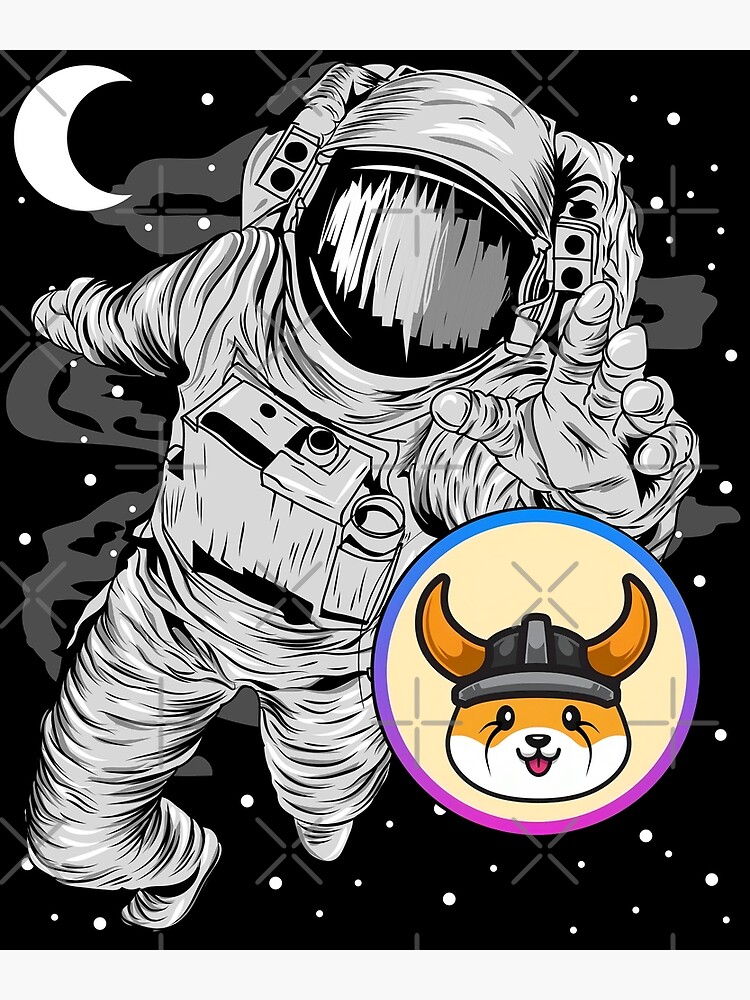 Lámina fotográfica «Astronauta extendiendo la moneda Floki Inu a la luna Moneda de criptomoneda ...