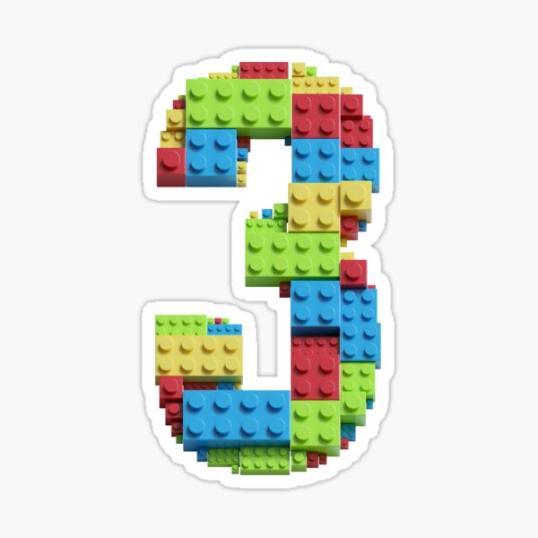"Number 3 Built From Plastic Building Bricks - Primary Colors" Sticker ...