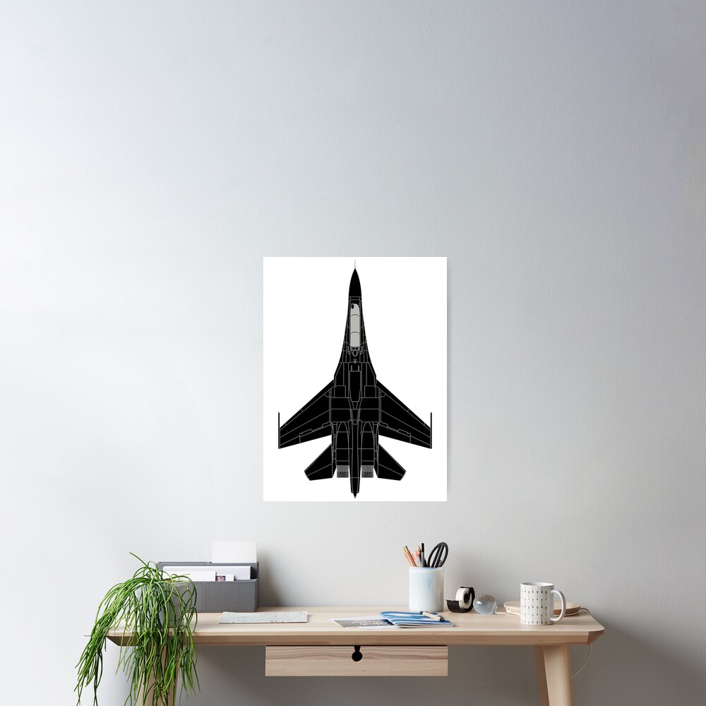 "Sukhoi Su-30 Flanker-G Top View Black" Poster by magazinecombate ...