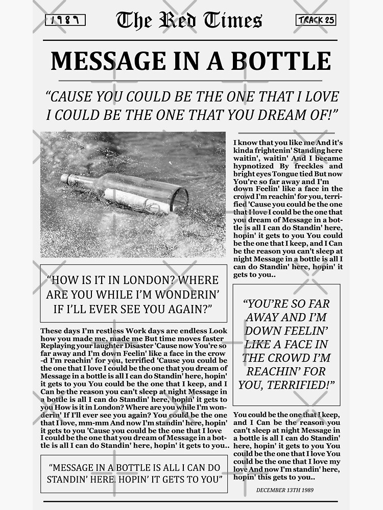 "Message In A Bottle Newspaper" Sticker for Sale by taylorstycoon ...