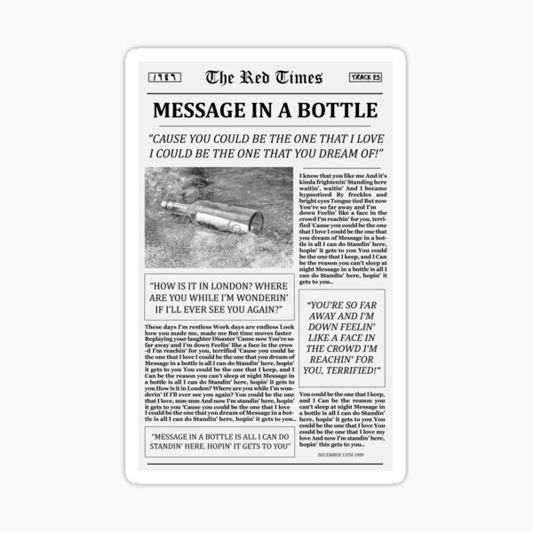 "Message In A Bottle Newspaper" Sticker for Sale by taylorstycoon ...