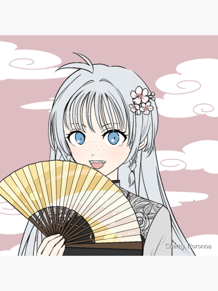 "Anime girl with fan" Sticker for Sale by lysslocke | Redbubble