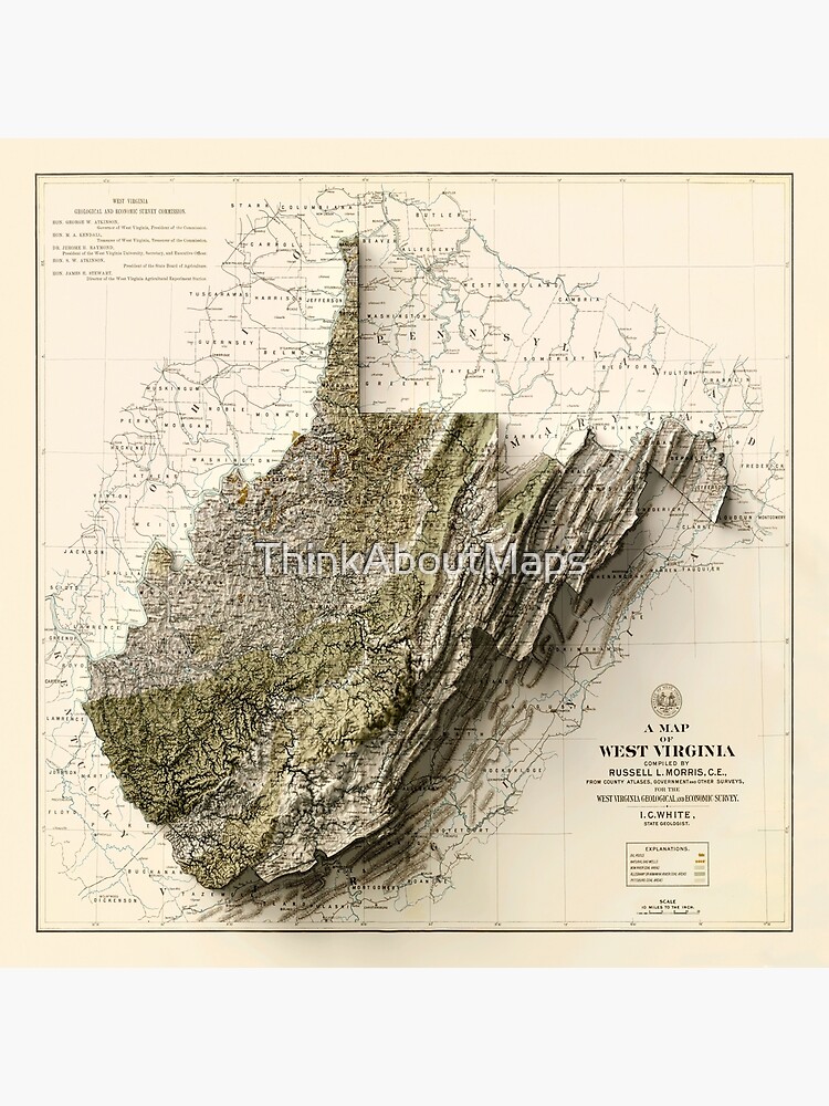 "1899 West Virginia Relief Map 3D digitally-rendered" Poster by ...