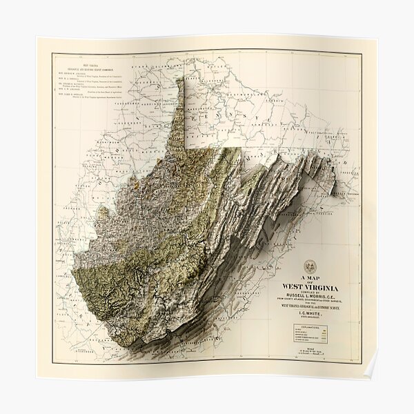"1899 West Virginia Relief Map 3D digitally-rendered" Poster by ...