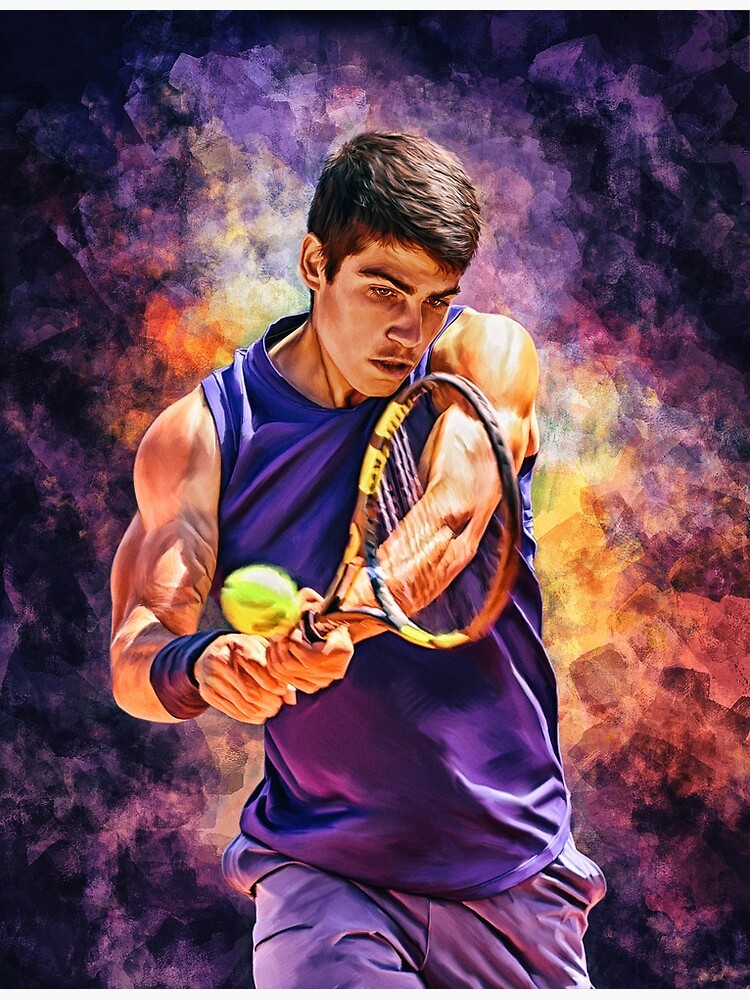 Carlos Alcaraz of Spain plays backhand. Digital artwork print poster ...