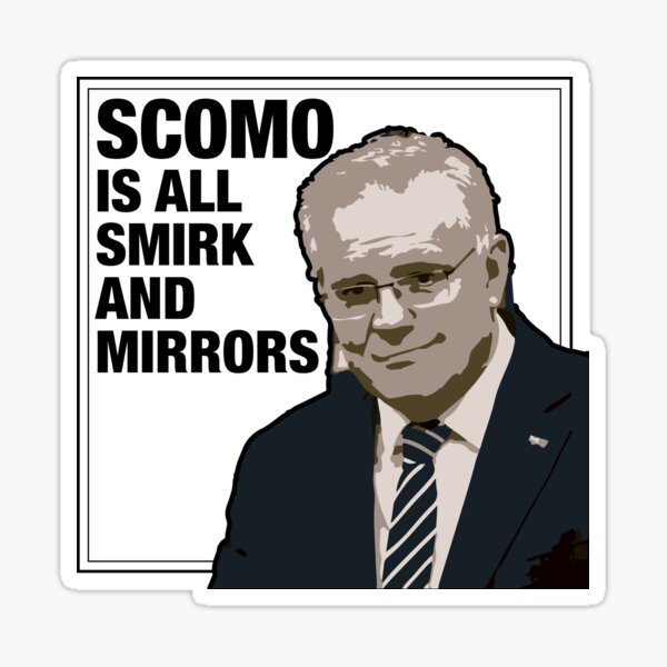 "SCOMO Smirk and Mirrors (Dark text)" Sticker for Sale by Andrew ...