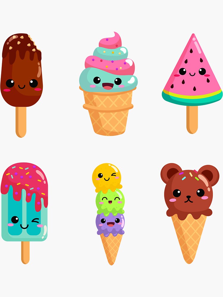 "Cute Ice cream Ice Pops Friends Smiley Faces" Sticker for Sale by ...
