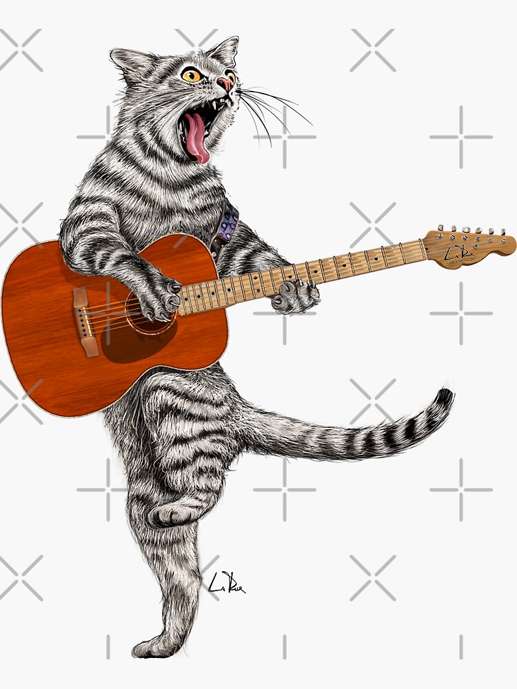 "Buskers the Acoustic Guitar Cat " Sticker for Sale by oz10 | Redbubble