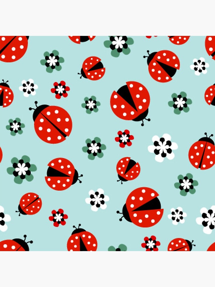 "Ladybugs with flowers on light blue seamless " Poster for Sale by ...
