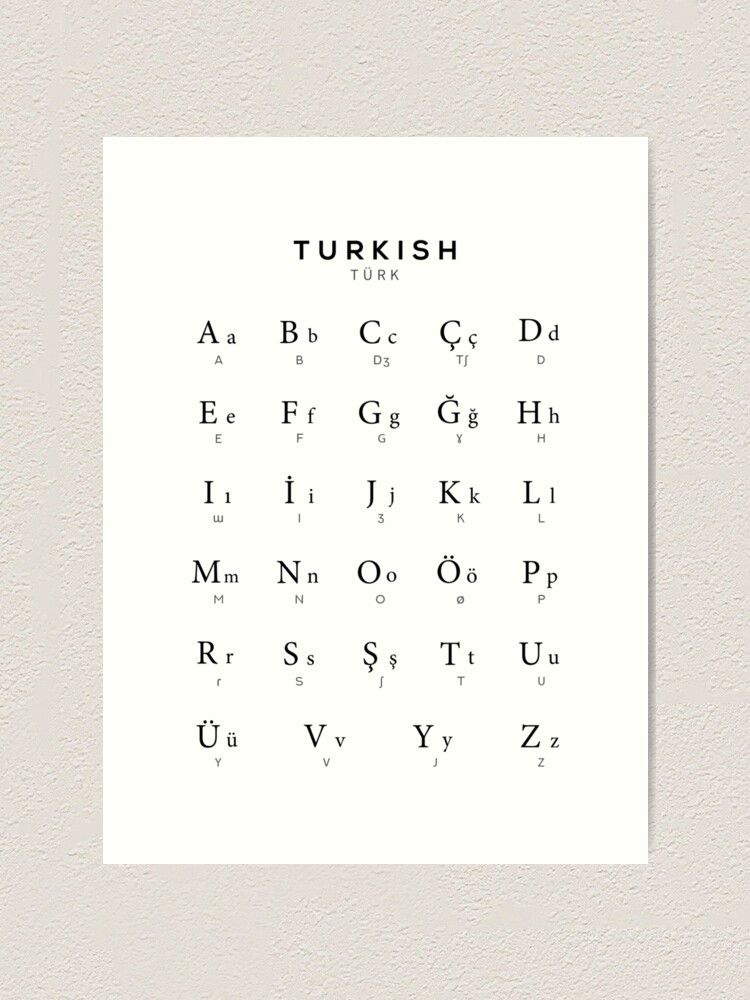 "Turkish Alphabet Chart, Turkey Language Chart, White" Art Print for ...