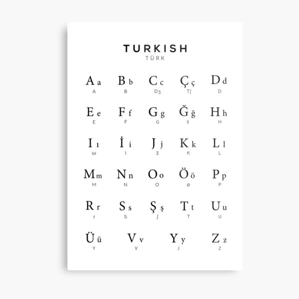 "Turkish Alphabet Chart, Turkey Language Chart, White" Metal Print for ...