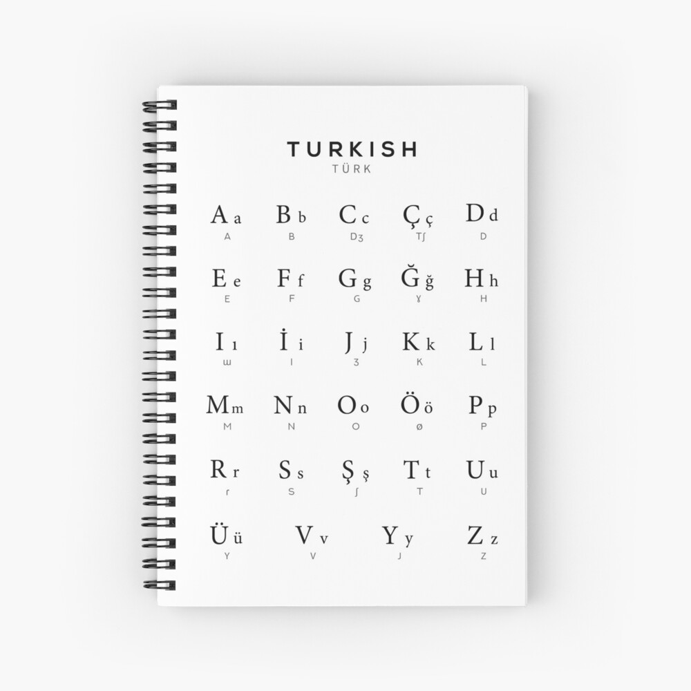 "Turkish Alphabet Chart, Turkey Language Chart, White" Spiral Notebook ...