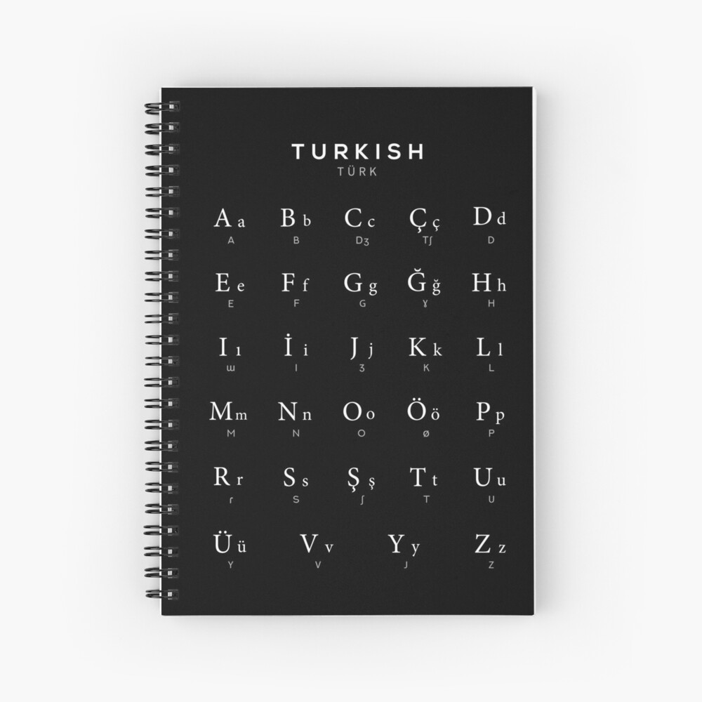 "Turkish Alphabet Chart, Turkey Language Chart, Black" Spiral Notebook ...