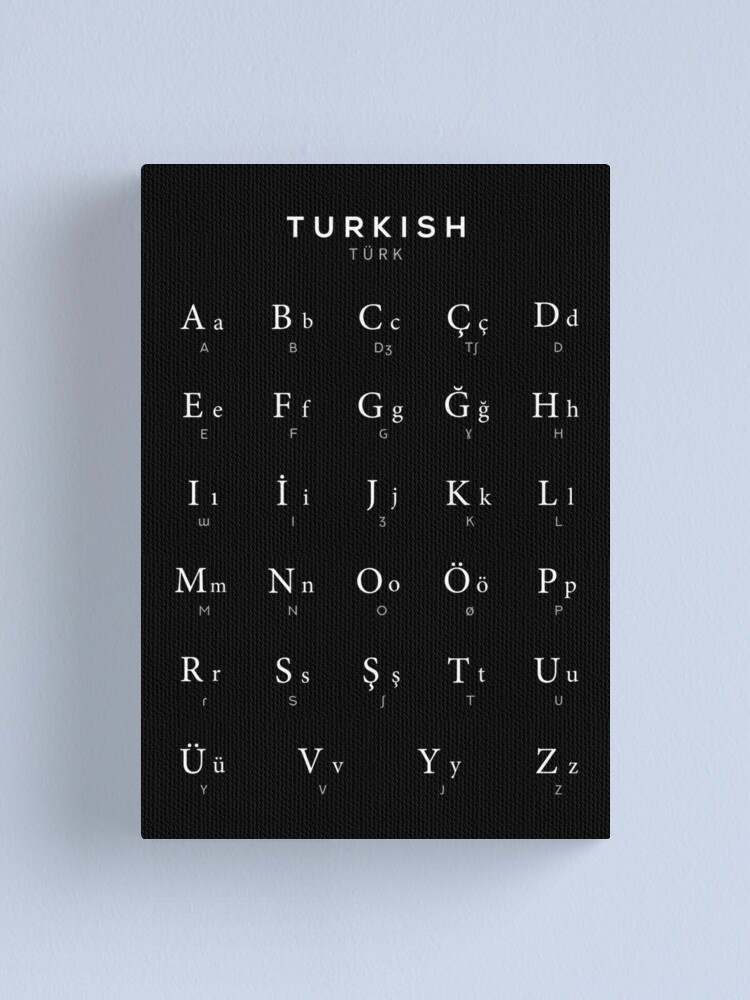 "Turkish Alphabet Chart, Turkey Language Chart, Black" Canvas Print by ...