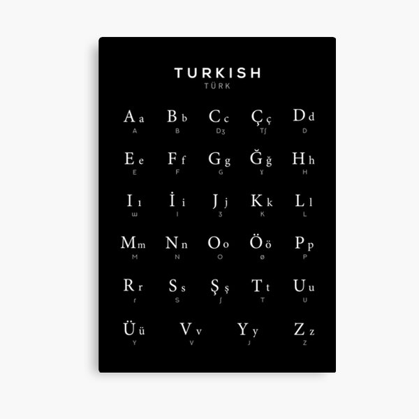 "Turkish Alphabet Chart, Turkey Language Chart, Black" Canvas Print by ...