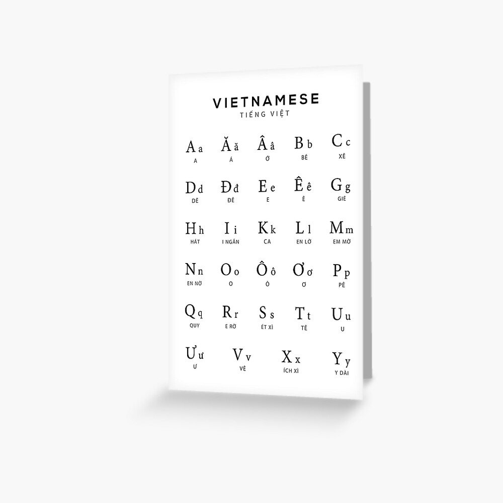 "Vietnamese Alphabet Chart, Vietnam Language Chart, White" Greeting ...