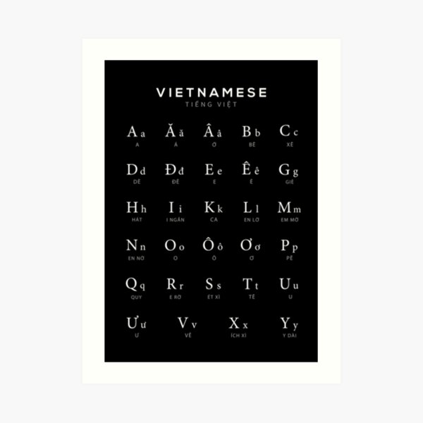 "Vietnamese Alphabet Chart, Vietnam Language Chart, Black" Art Print ...