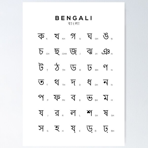 "Bengali Alphabet Chart, Bengali Language Chart, White" Poster for Sale ...