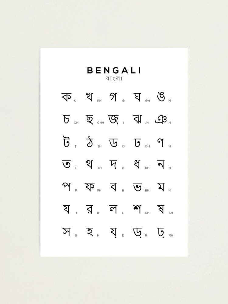 Lámina fotográfica «Gráfico del alfabeto bengalí, gráfico del idioma ...