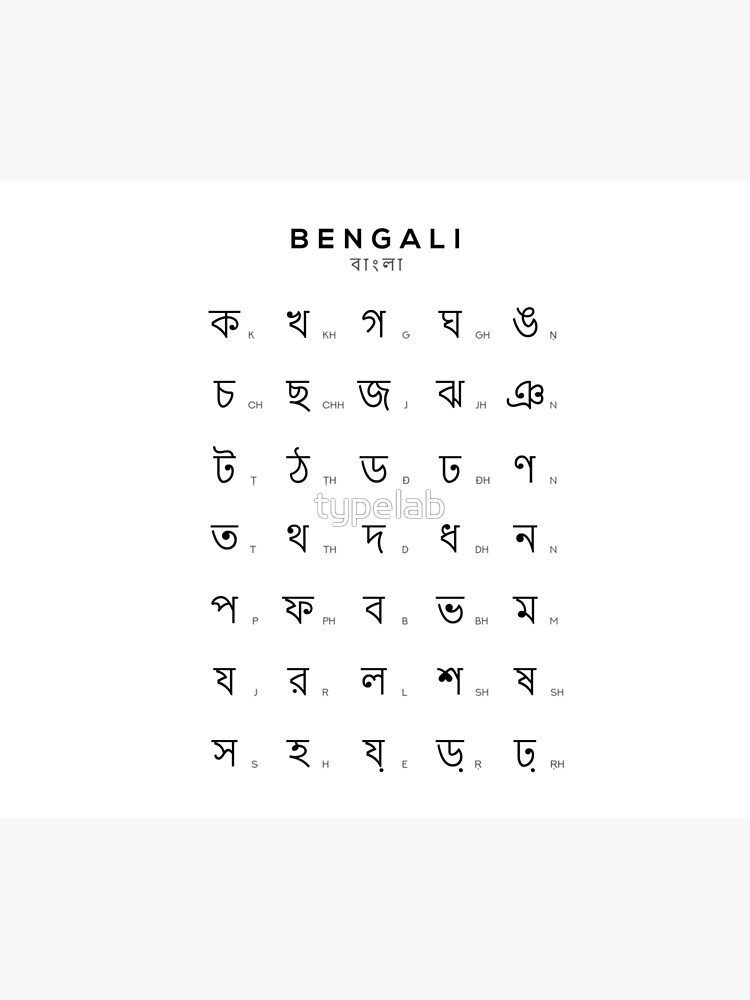"Bengali Alphabet Chart, Bengali Language Chart, White" Shower Curtain ...