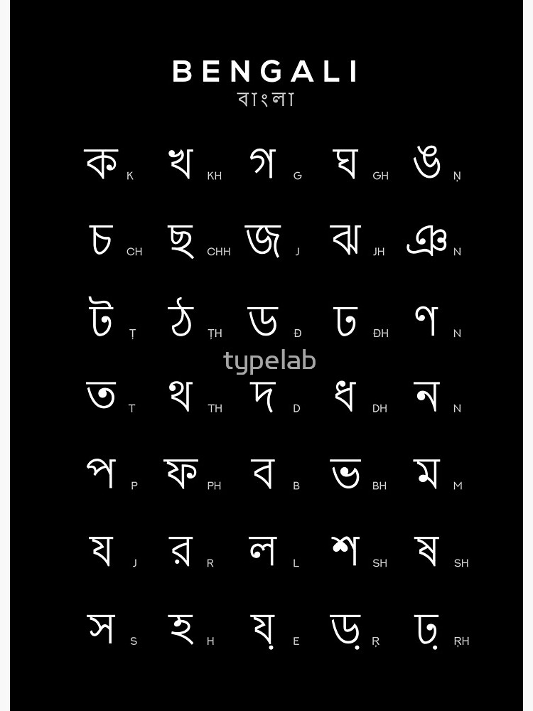 "Bengali Alphabet Chart, Bengali Language Chart, Black" Art Board Print ...