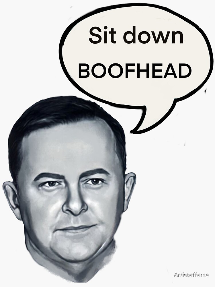 "Sit down BOOFHEAD " Sticker for Sale by Artistaffame | Redbubble
