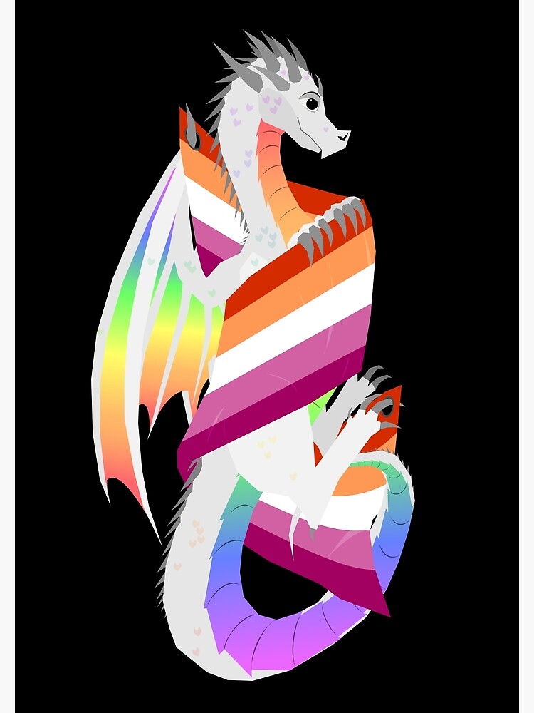 "White Dragon, Lesbian Flag + Rainbow | LGBTQIA+ Flag Dragon ...