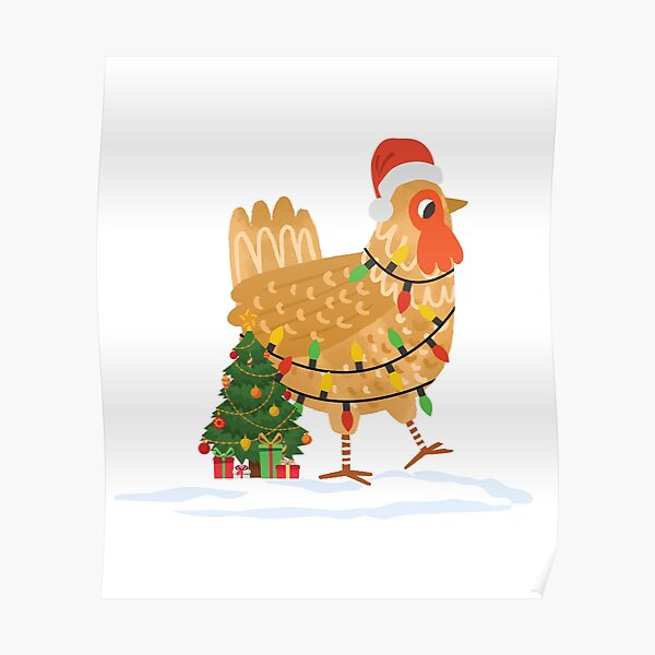 Póster «Pollo navideño tonto con gorro de Papá Noel y árbol» de ...