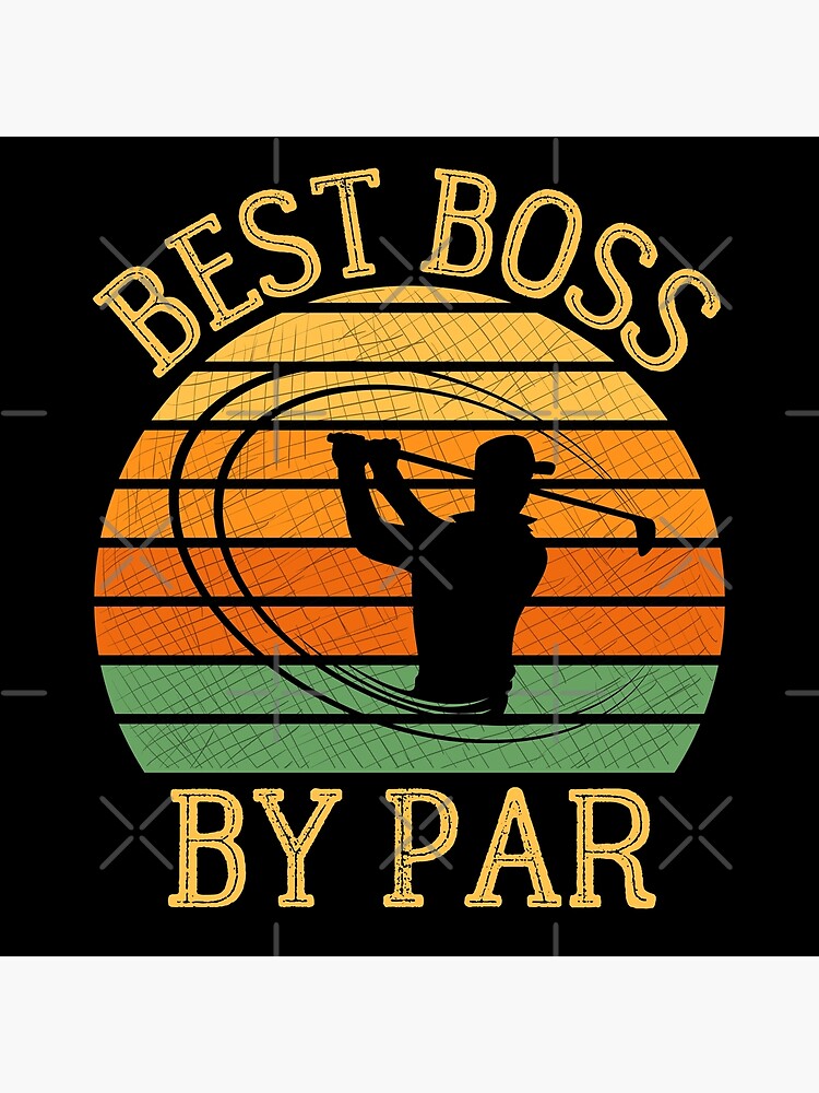 "Best Boss By Par, Fun Golfing Boss Gift with a distressed retro sunset ...