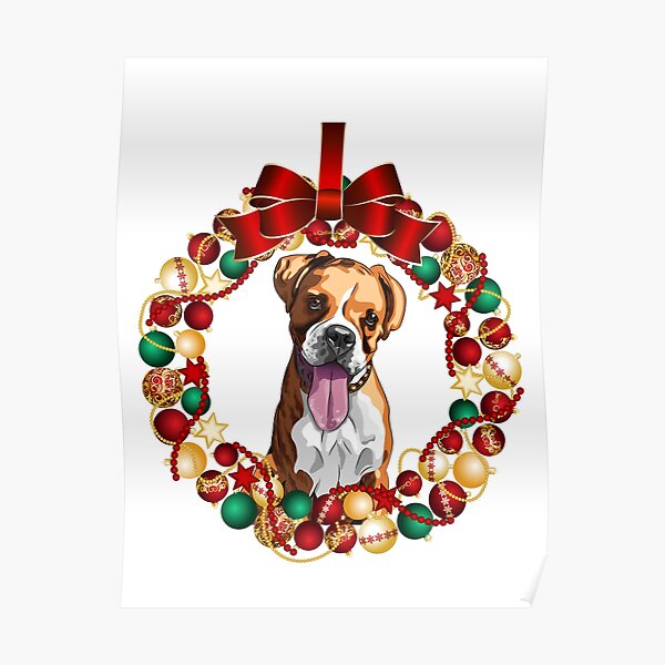 Póster «Ilustración de Navidad Boxer Dog: Boxer en una corona de ...