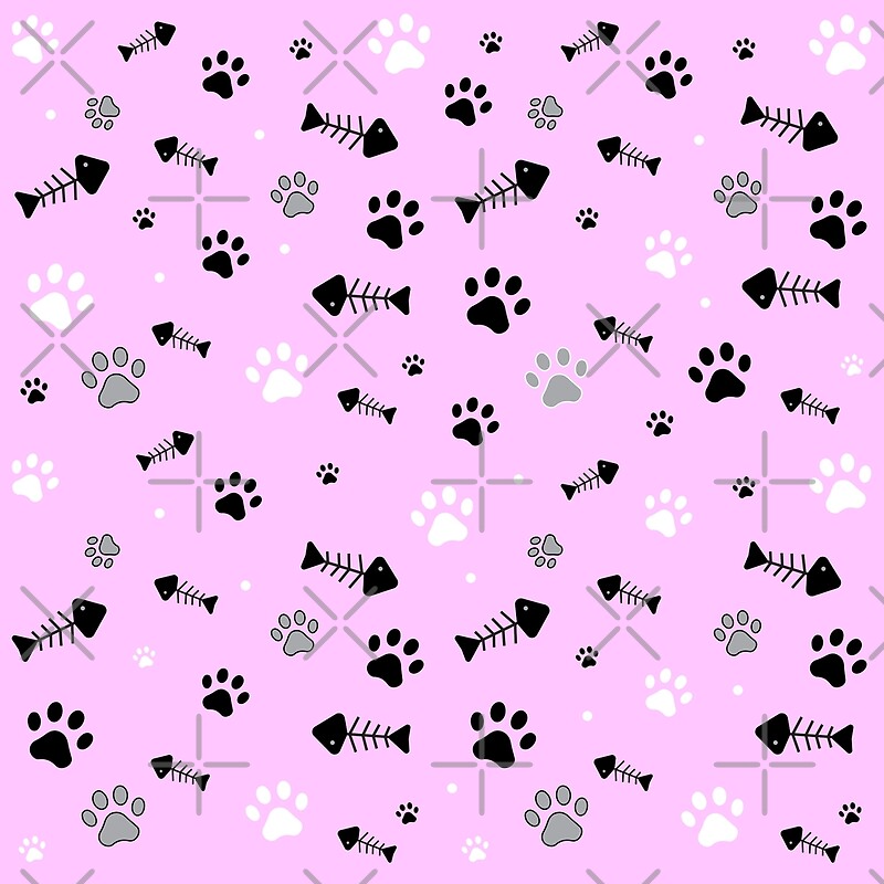"Cat Paw Fish Skeleton Pattern" by uranus-art | Redbubble