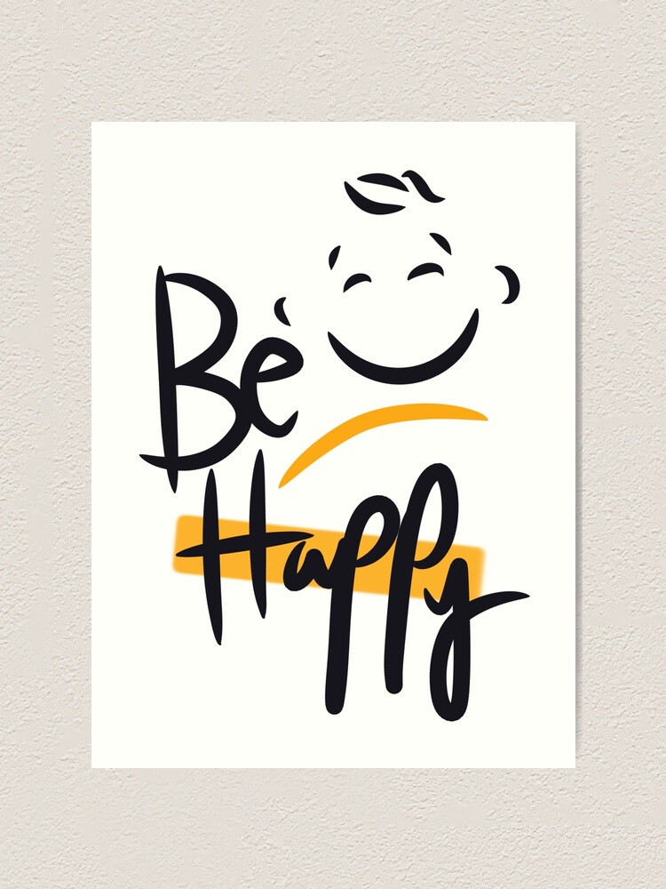 "BE HAPPY hand written motivational quote with smile face hand drawn ...