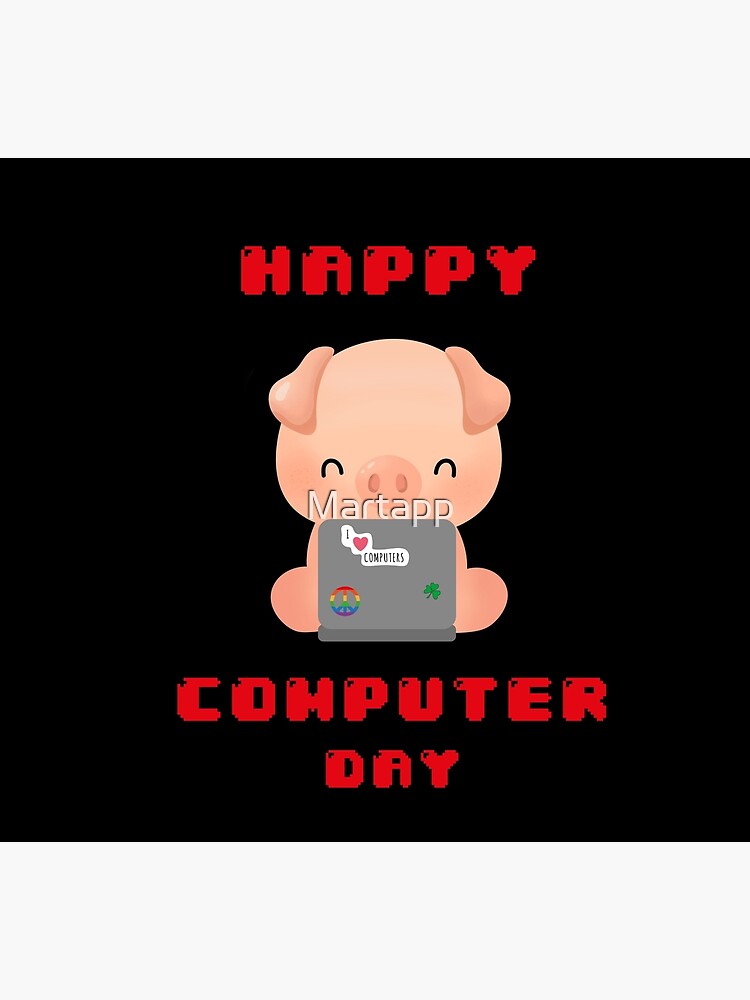 "Happy computer day, drawing of a cute pig with a pc" Art Print by ...