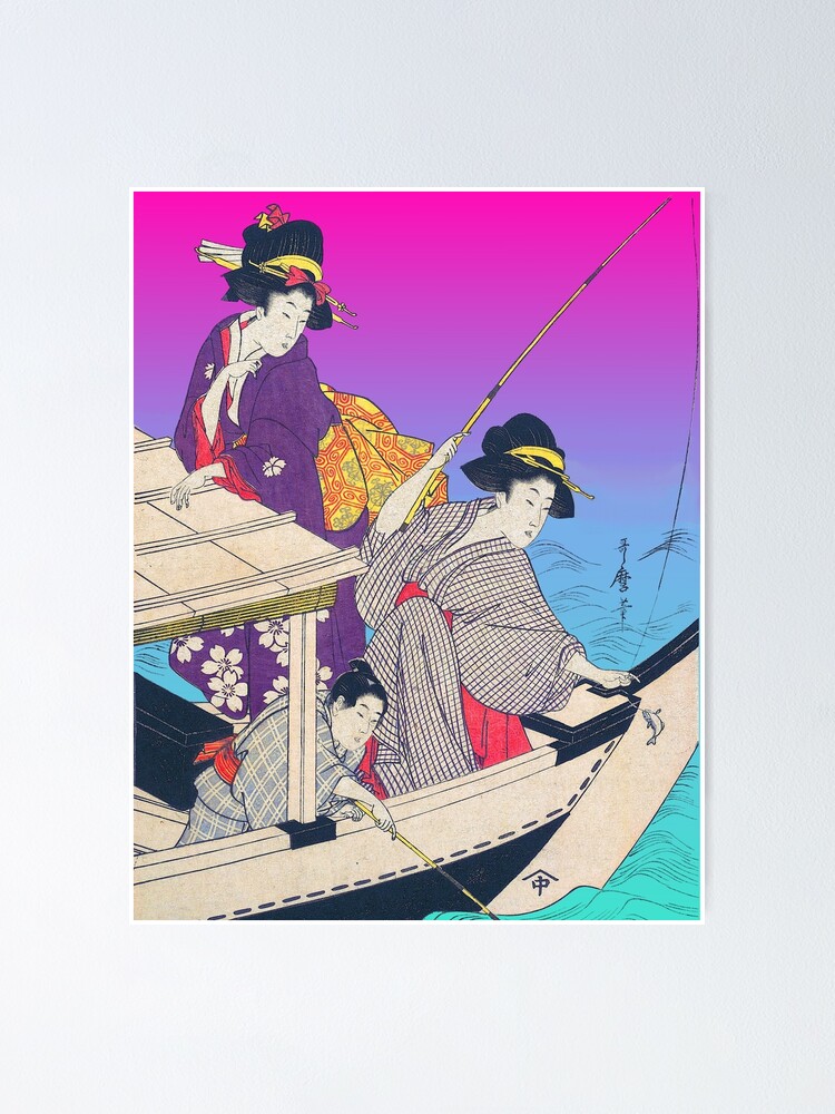 "Retro Vaporwave Japanese Geisha Fishing Scene" Poster for Sale by ...