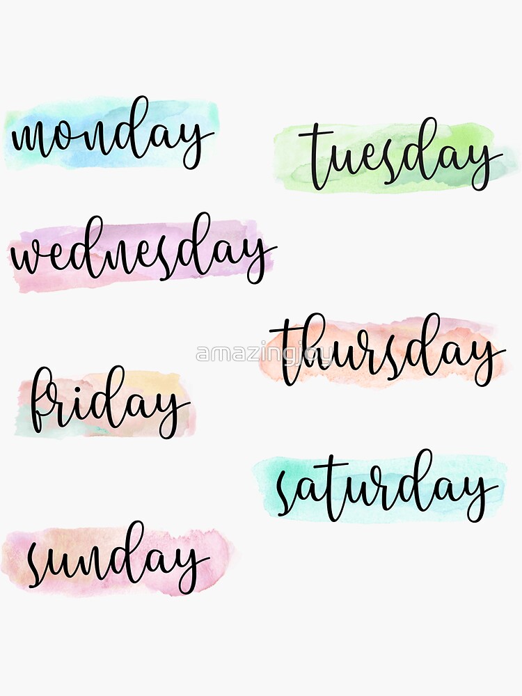 "Days of Week Headers - Watercolor Strokes" Sticker for Sale by ...
